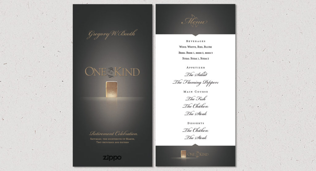 CEO Retirement Party Menu Design - Morse Design